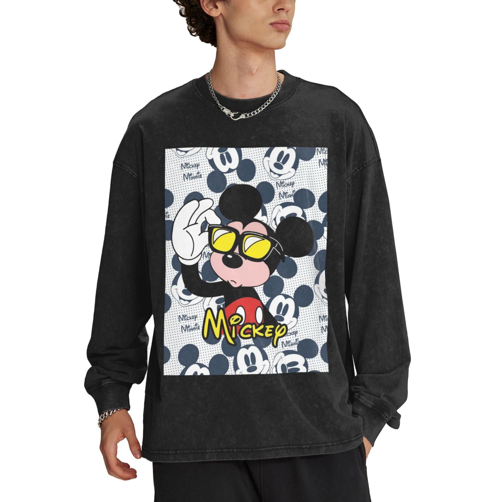 Mickey Wallpaper Long Sleeve Shirt Men's Heavy Weight Crew Neck Long ...
