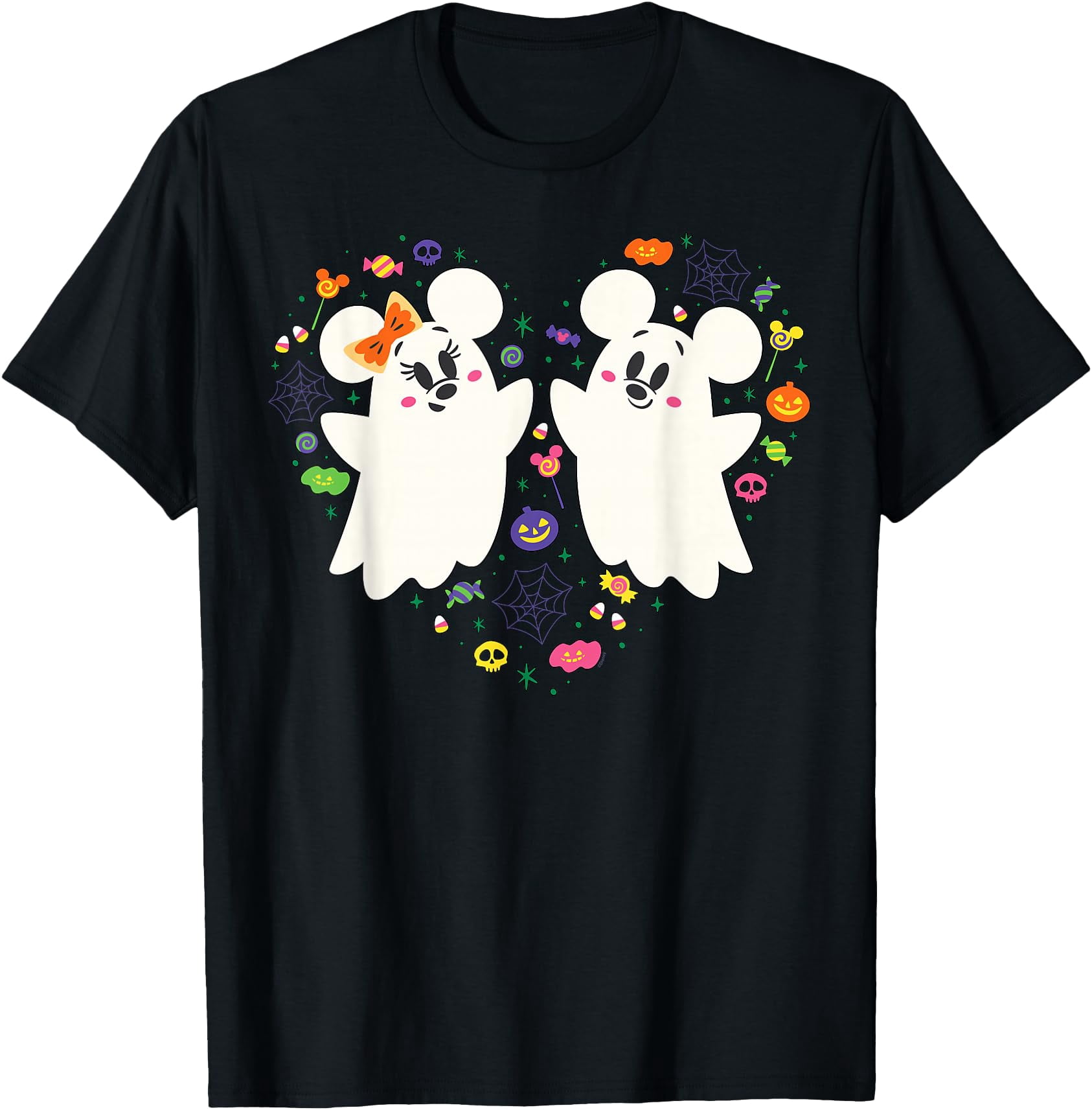Mickey and Minnie Cute Little Ghosts Halloween Heart DTG Print Unisex T ...