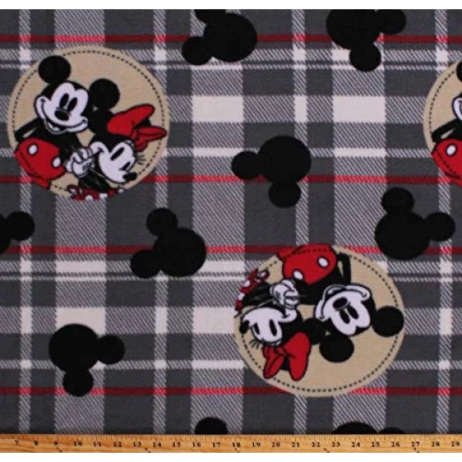 Mickey and Minnie Mouse Badges Plaid Fleece Fabric - Walmart.com