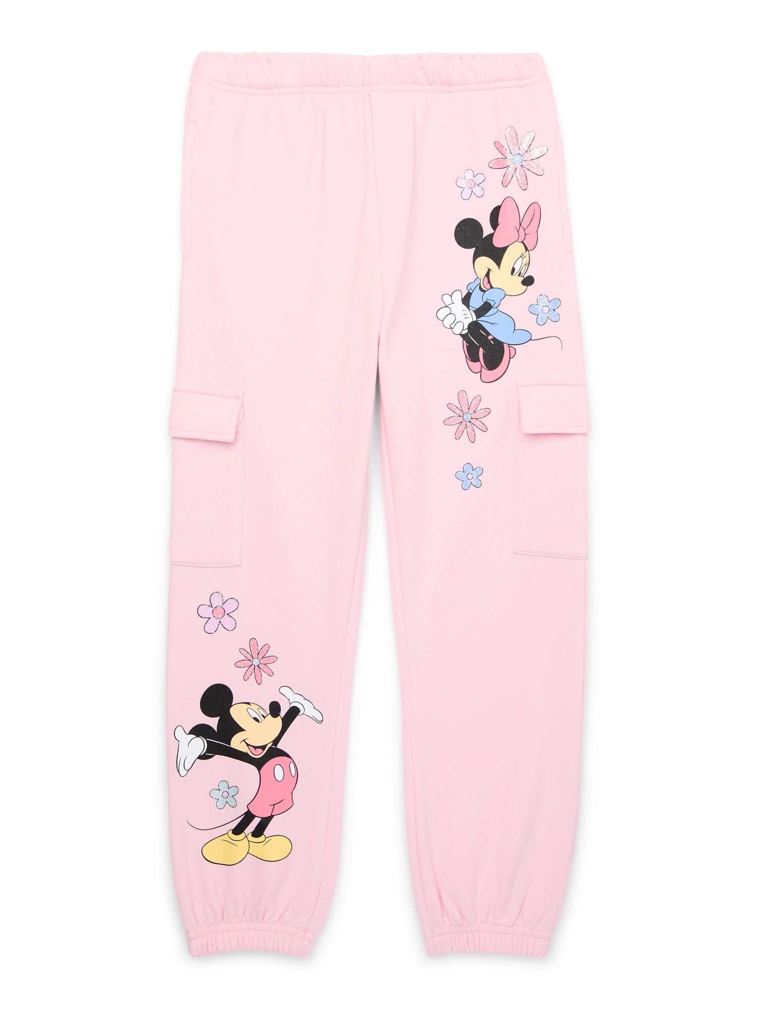 Mickey and Minnie Mouse Girls Fleece Cargo Jogger Sweatpants with ...