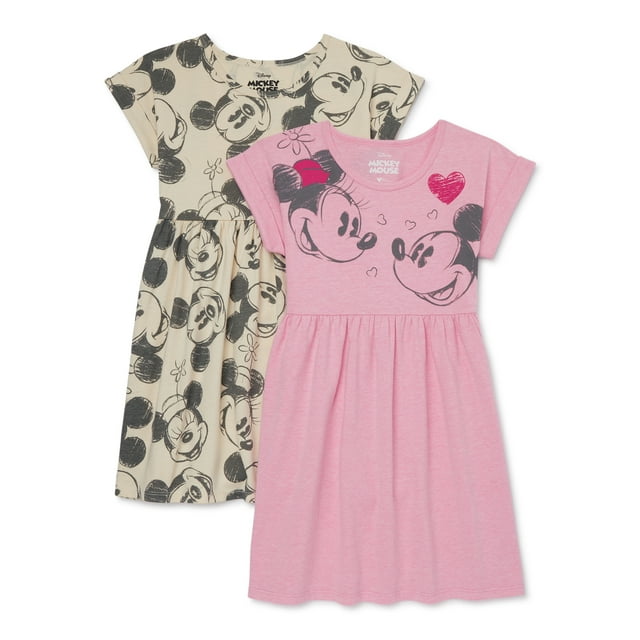 Mickey and Minnie Mouse Girls’ Play Dress with Short Sleeves, 2-Pack ...