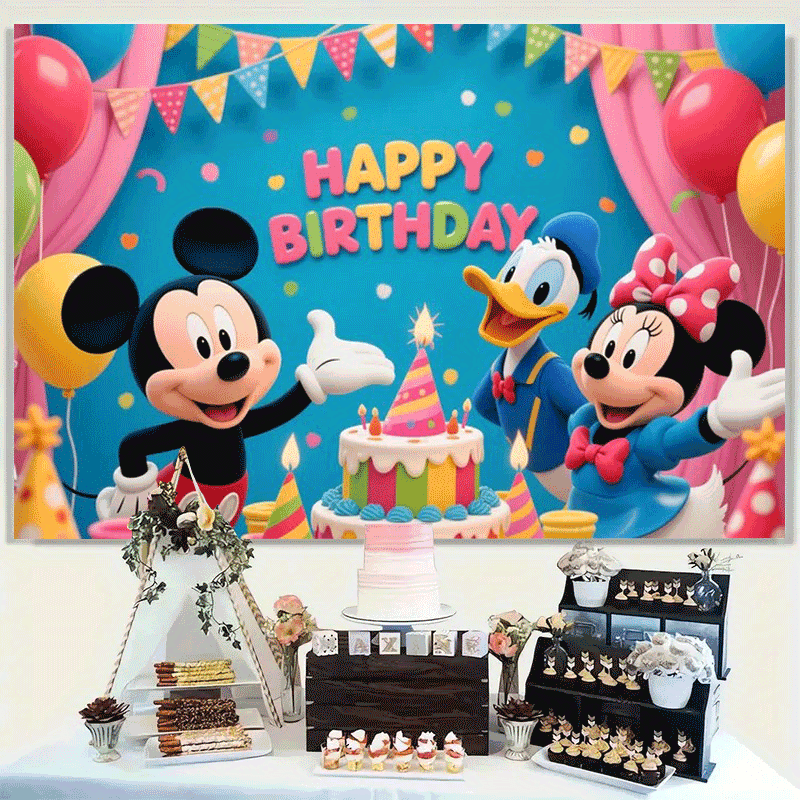 Mickey and Minnie cartoon theme birthday flag Background flag Children's party decoration items ...
