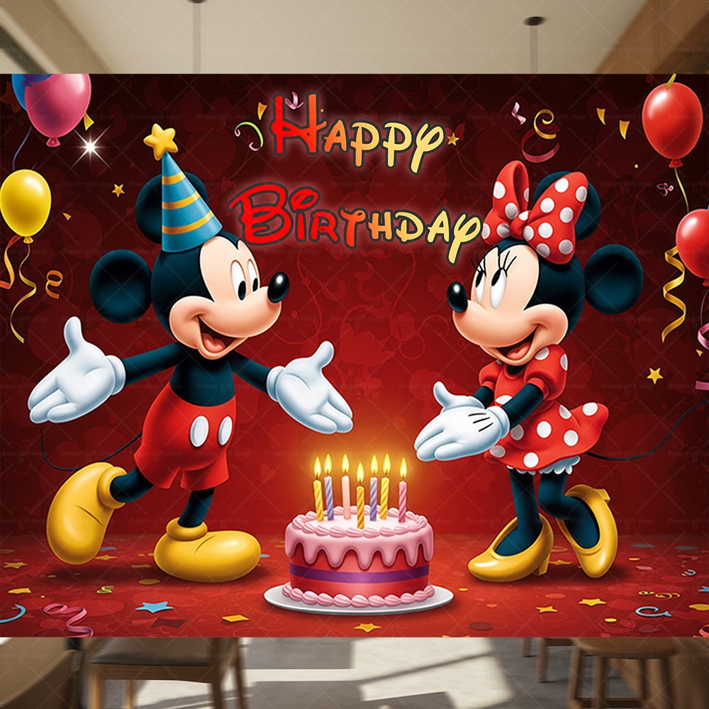 Mickey and Minnie cartoon theme birthday flag Background flag Children's party decoration items ...