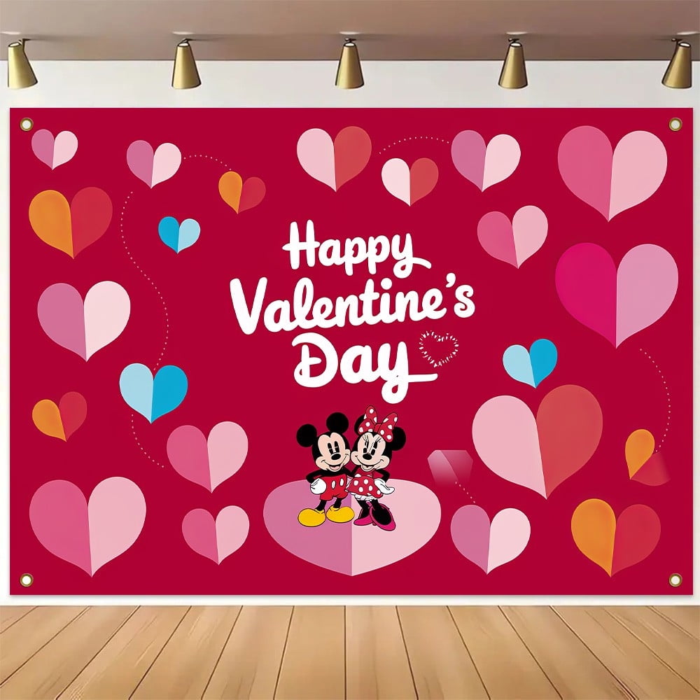 Mickey and Minnie cartoon-themed birthday flags, background flags, children's party decorations ...
