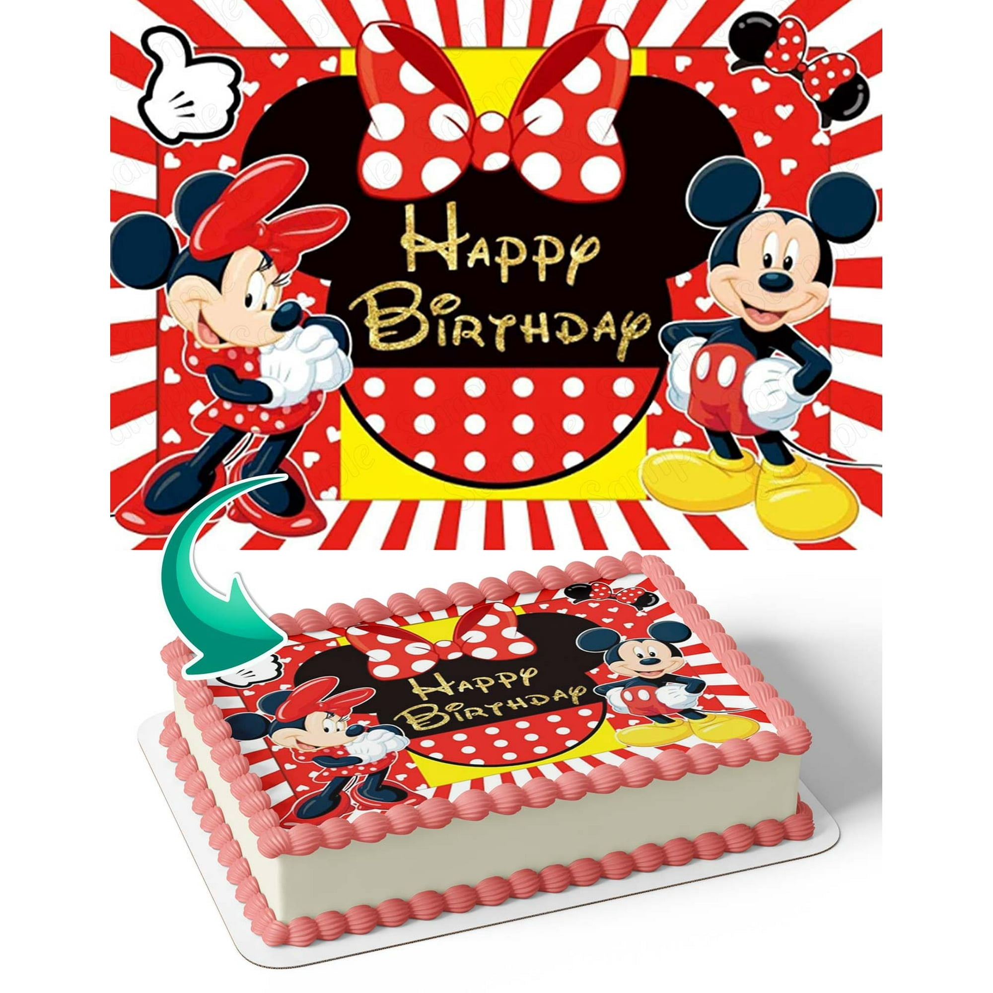 Micky Minnie Mouse Birthday Edible Image Cake Topper For Quarter Sheet ...