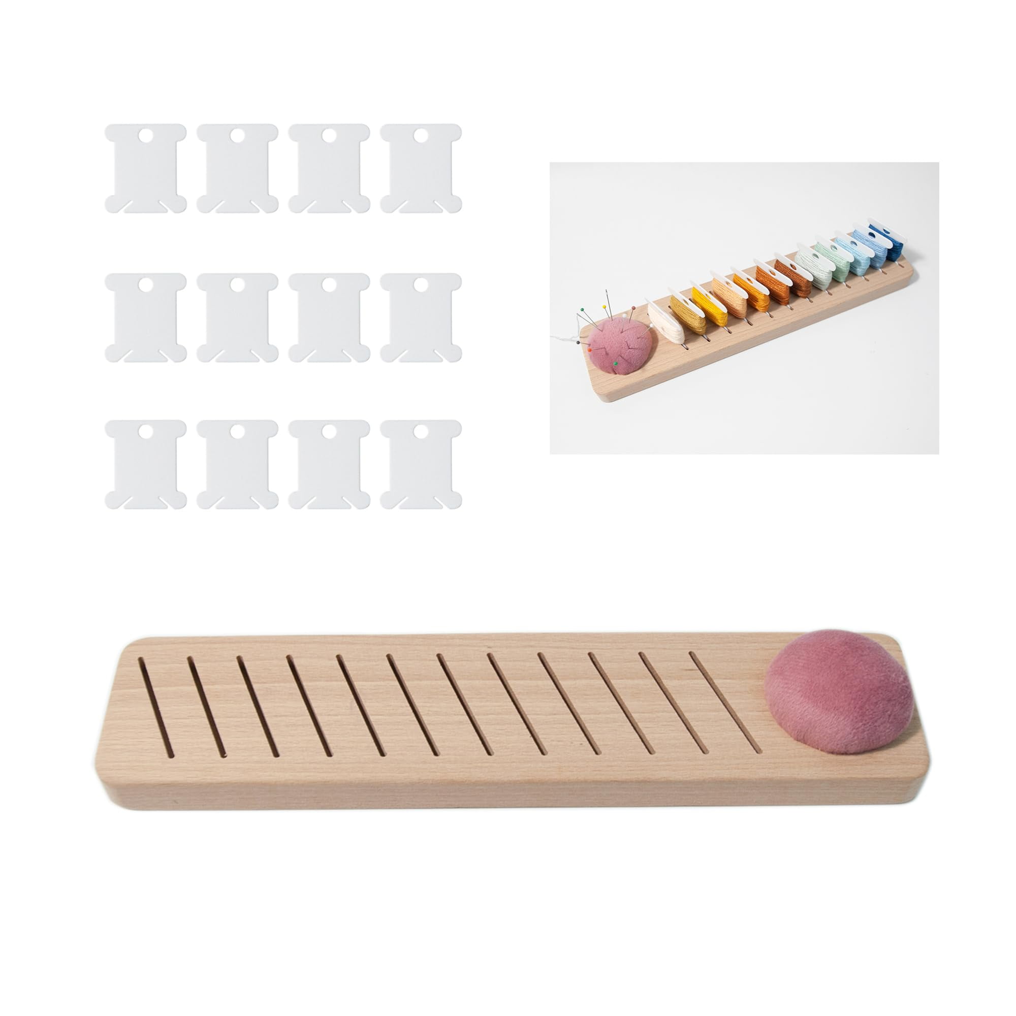 Micosim Beechwood Embroidery Floss Organizer with Pin Cushion, Chip ...