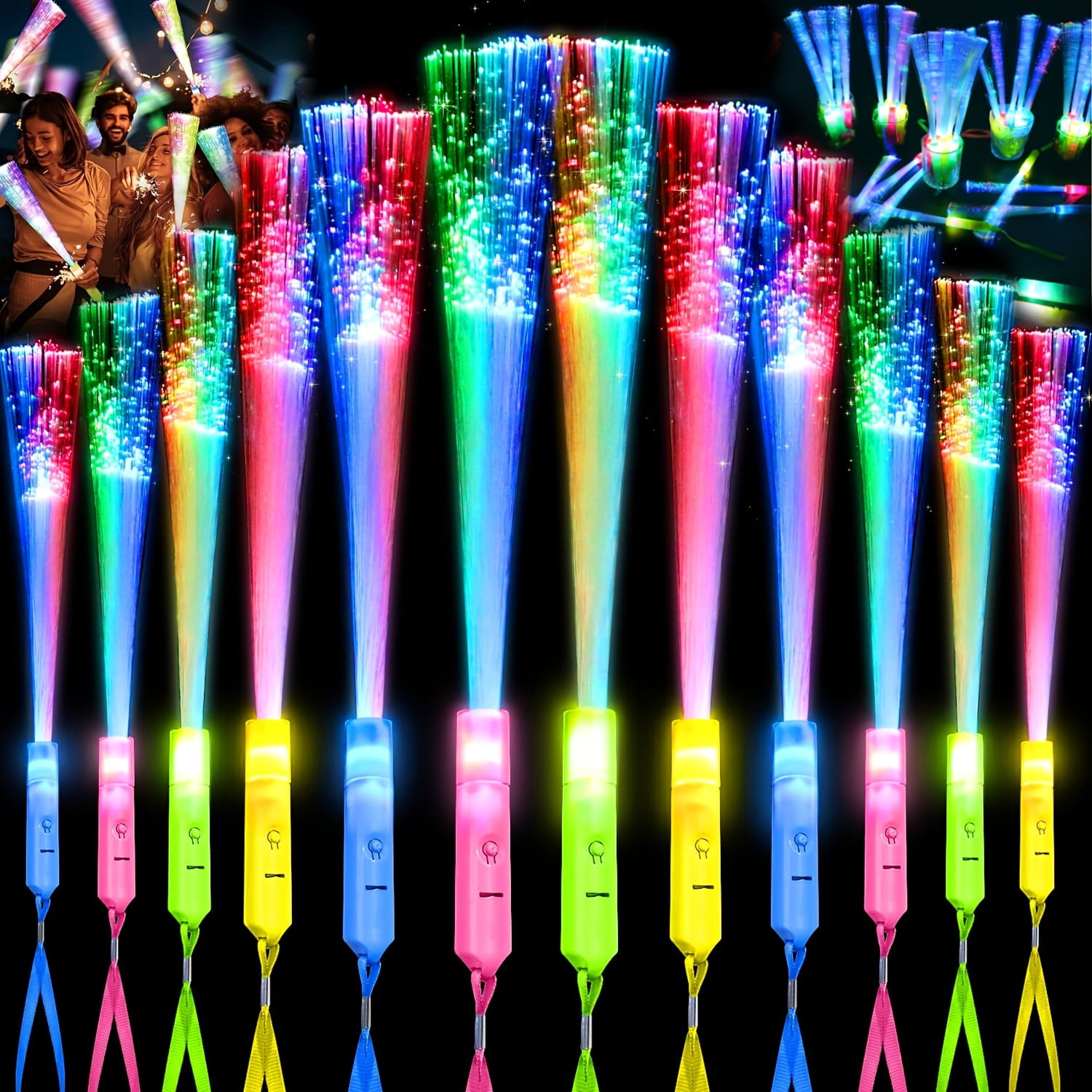 Micrency 60-PCS Party Glow Sticks Bulk, Glow Fiber Optic Sticks, LED ...
