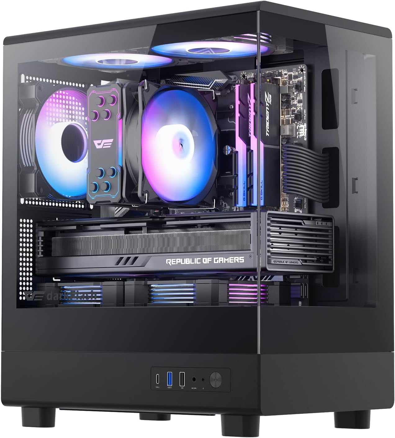 Micro-ATX PC Case, Pre-Install 3 PWM ARGB Fans Computer Case, Full View ...