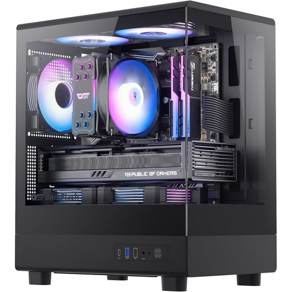 Micro-ATX PC Case, Pre-Install 3 PWM ARGB Fans Computer Case, Full View ...