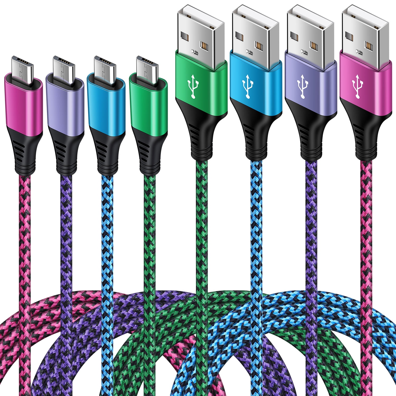 Micro Cable,Micro USB Cable,6ft 4 Pack AILKIN Android Charging Cable ...