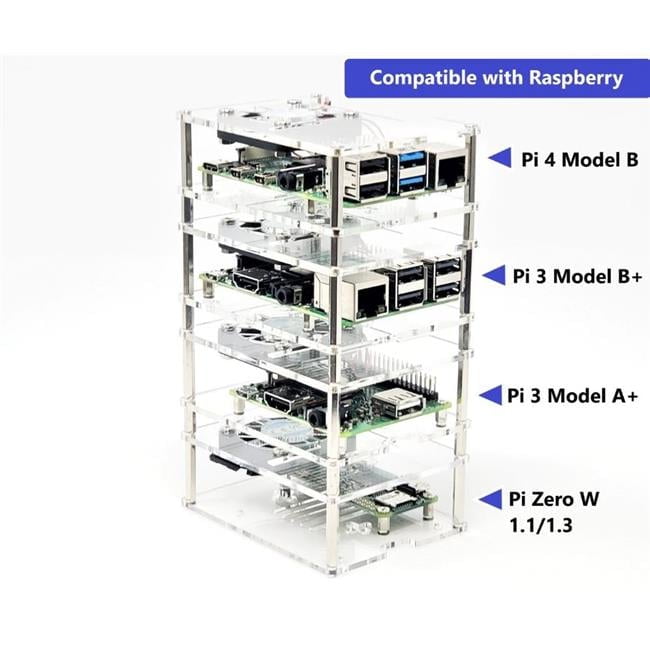 Micro Connectors 4 Layer Acrylic Stackable Raspberry Pi Case with Fan-Model B B Plus & Zero ...