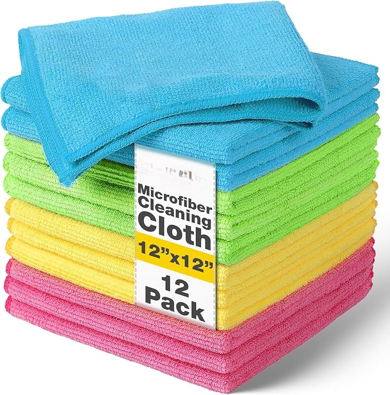 Micro Fiber Cloth for Cleaning 12 Pack - 12 x 12 inches - Rags for ...
