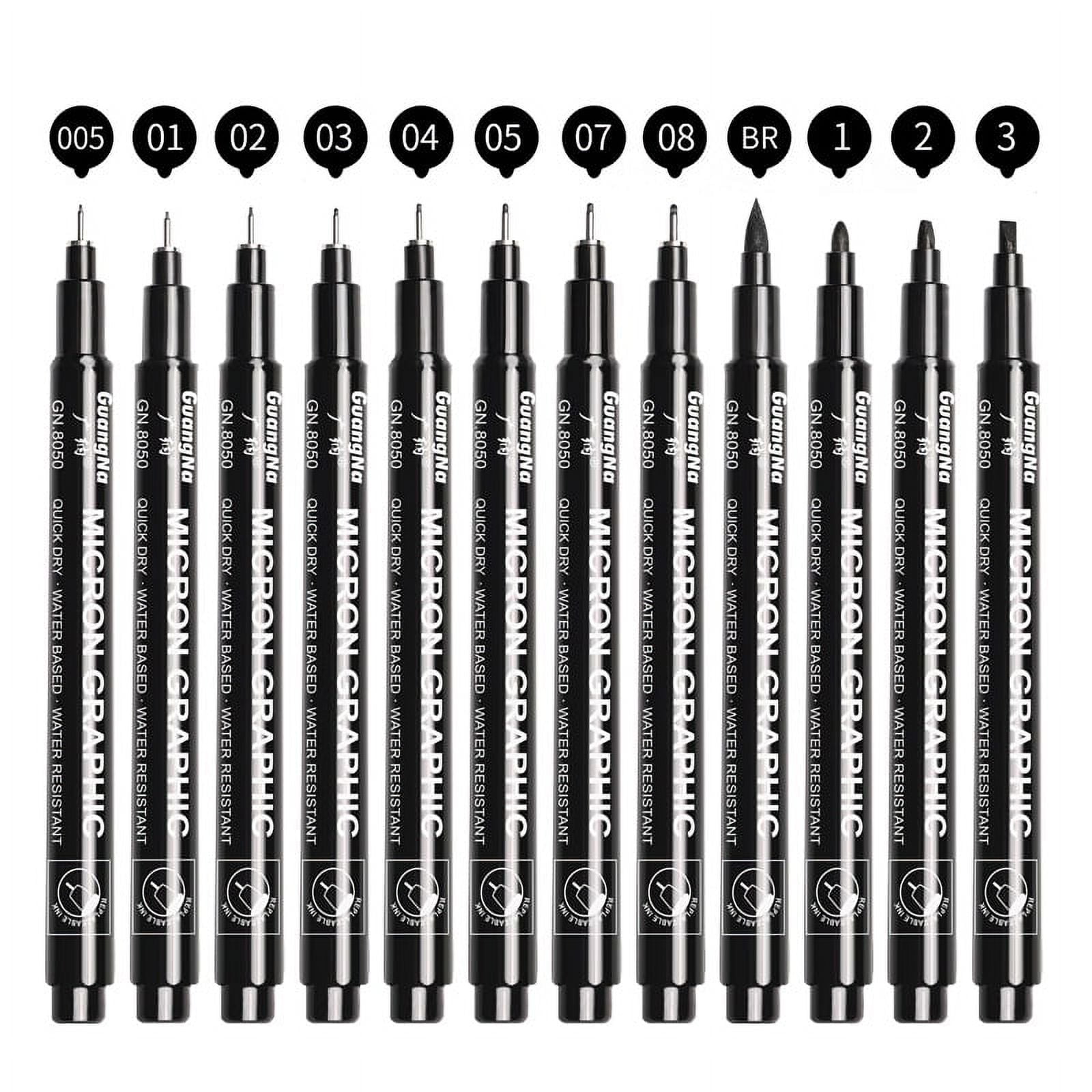 Holzlrgus Micro Fineliner Pens, 12 Black Waterproof Ink Drawing Pens ...