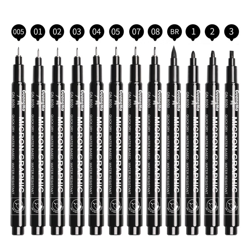 Micro Fineliner Drawing Art Pens: 12 Black Fine Line Waterproof Ink Set ...