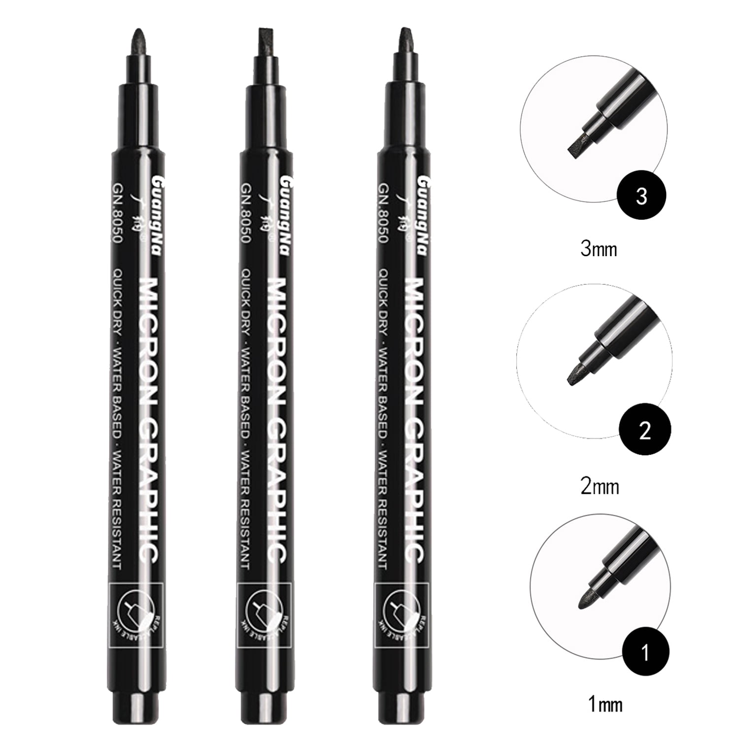 Micro Fineliner Drawing Art Pens: 3 Black Fine Line Waterproof Ink Set ...