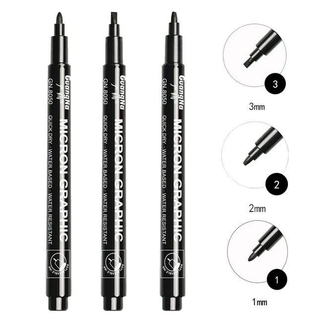 Micro Fineliner Drawing Art Pens: 3 Black Fine Line Waterproof Ink Set ...