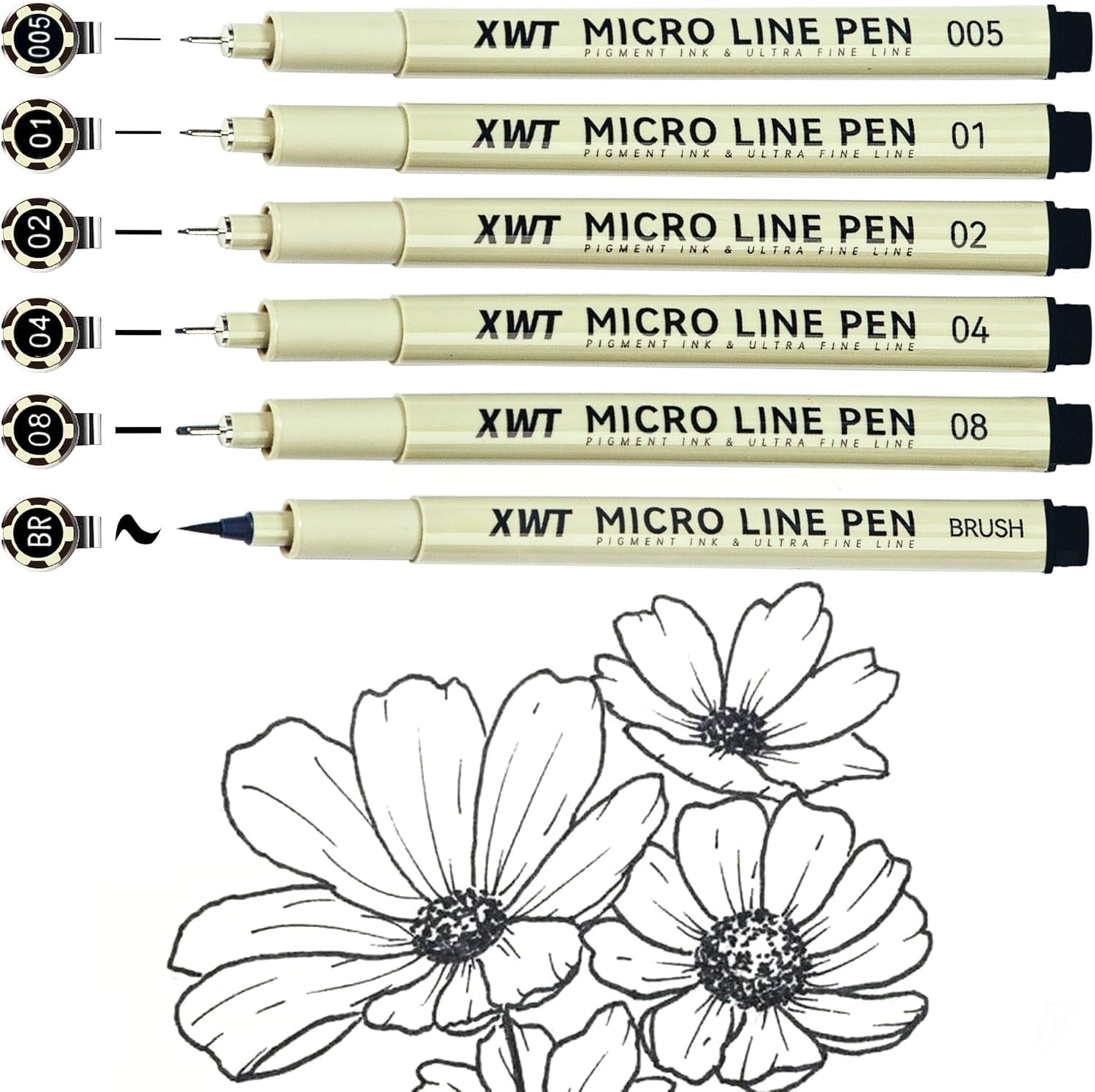 Micro Fineliner Pens 6 Size/Set, Ultra Fine Fineliner Pen, Brush Marker ...