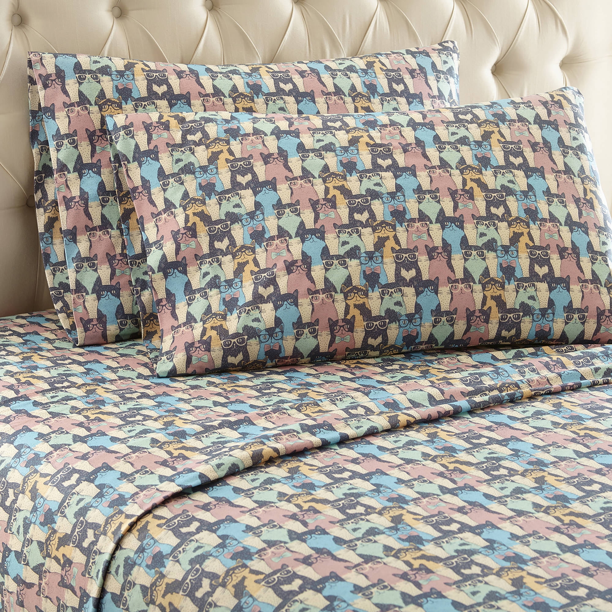 Micro Flannel® Printed Color Sheet Set, Queen, Kool Kats - Walmart.com