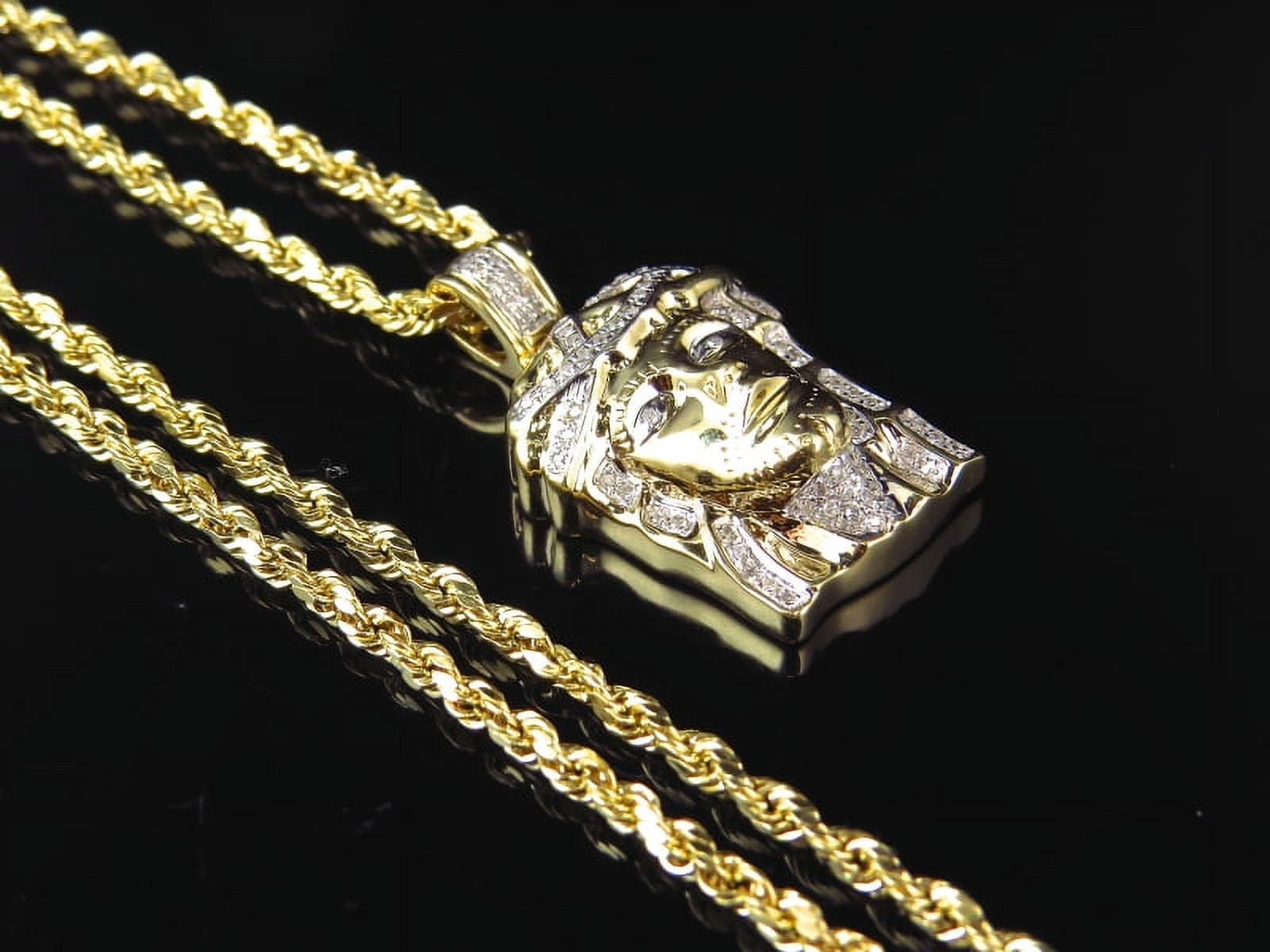 Micro Genuine Diamond 3D Pave Jesus Pendant & Chain in Yellow Gold (.33 ...