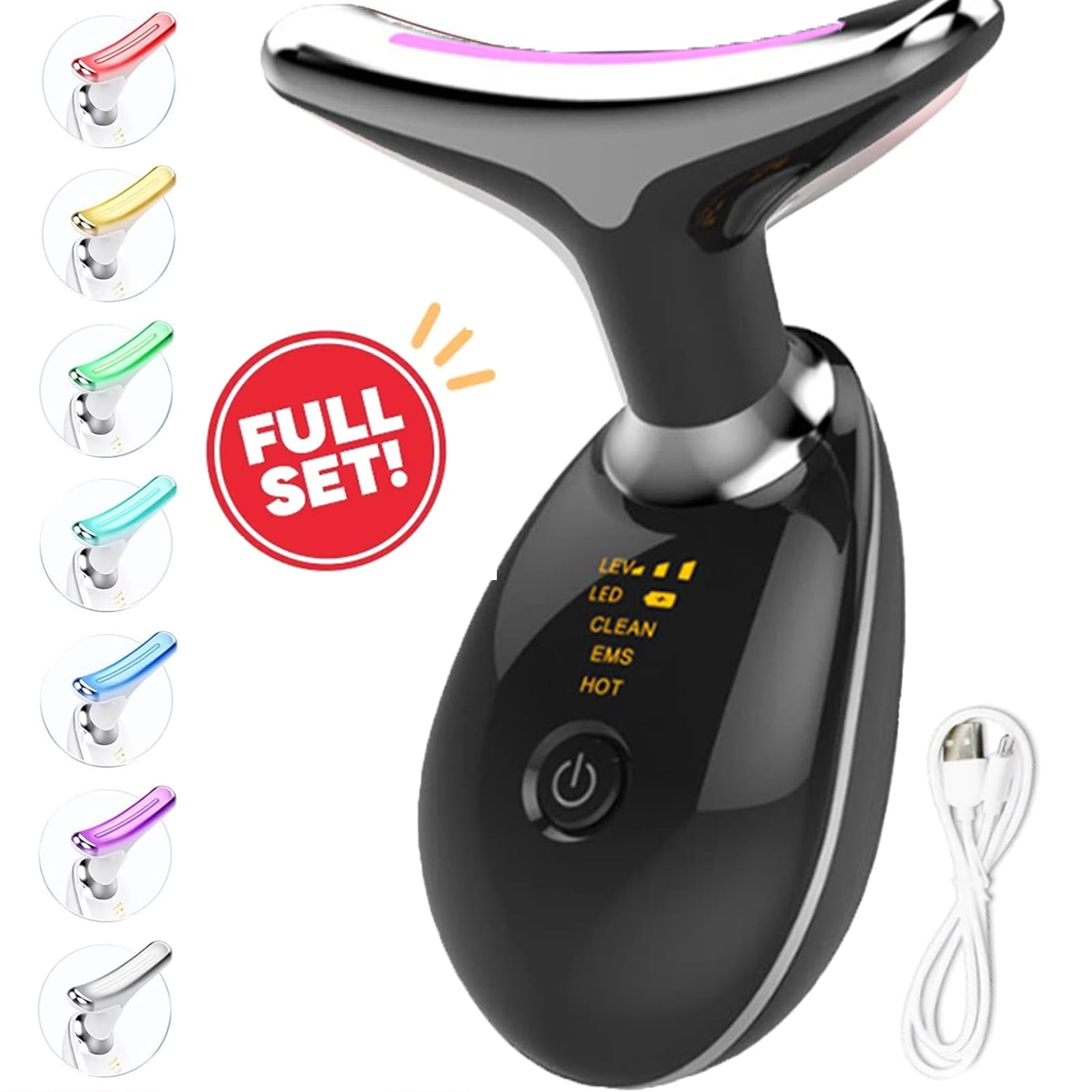 Micro-Glow Facial, 7 Color Led Face Neck Massager, USB Rechargeable ...