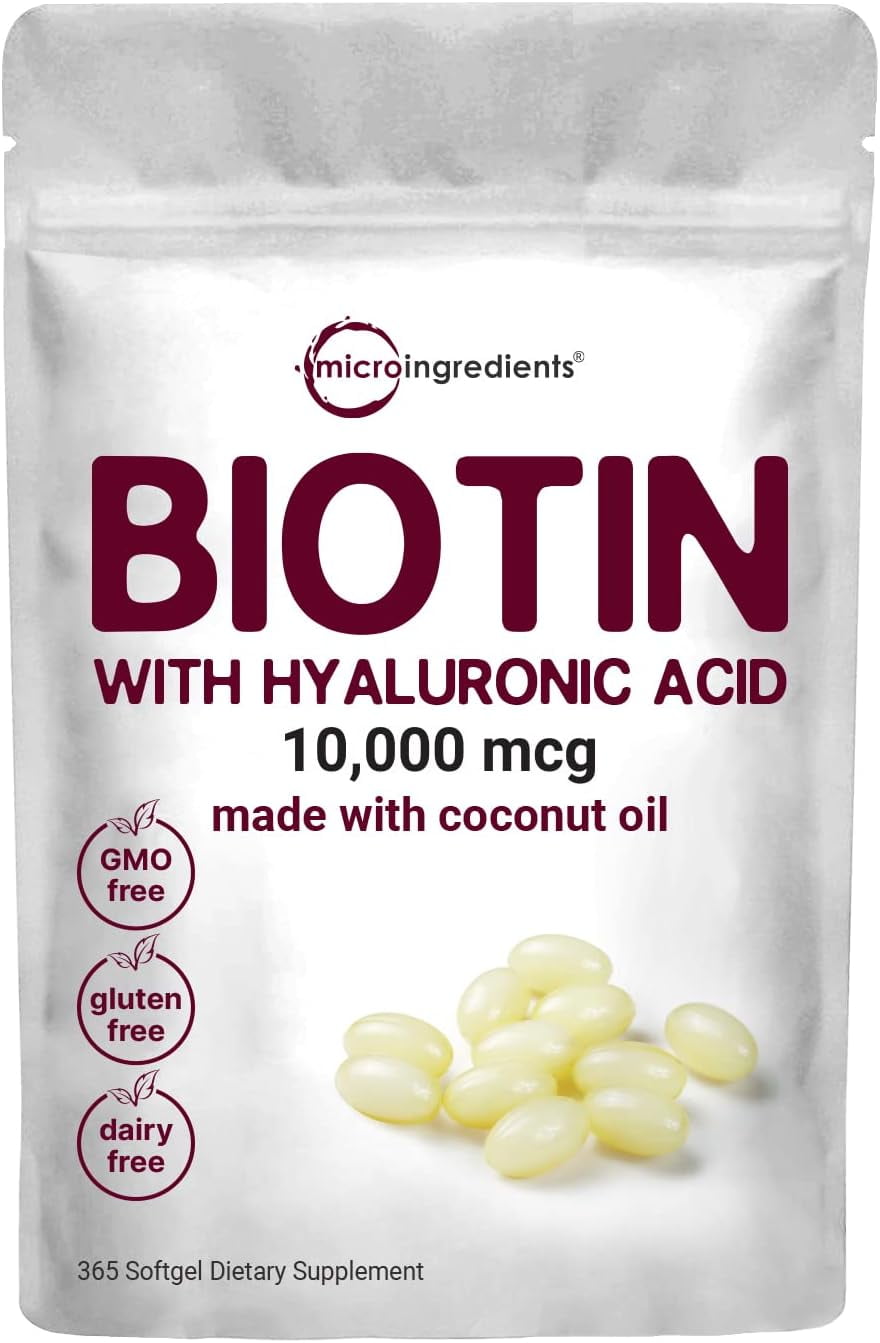 Micro Ingredients Biotin 10000 mcg w/Hyaluronic Acid 25mg, 365 Virgin ...