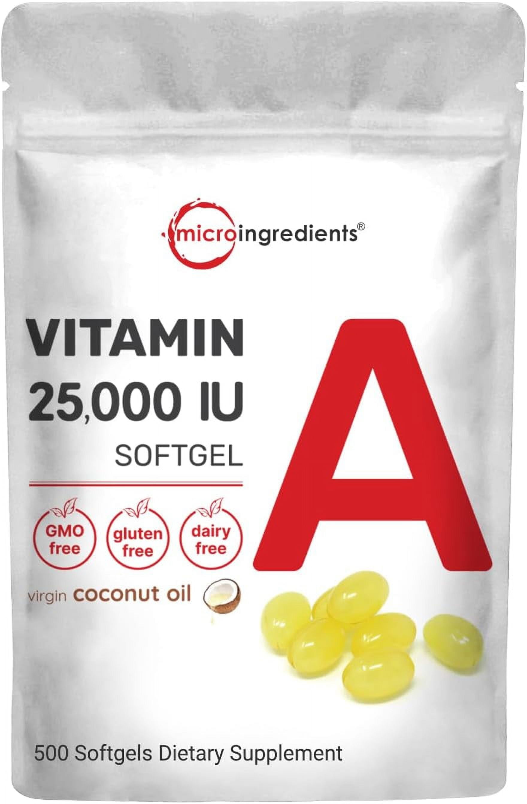 Micro Ingredients Maximum Strength Vitamin A 25000 IU | 500 Softgels ...