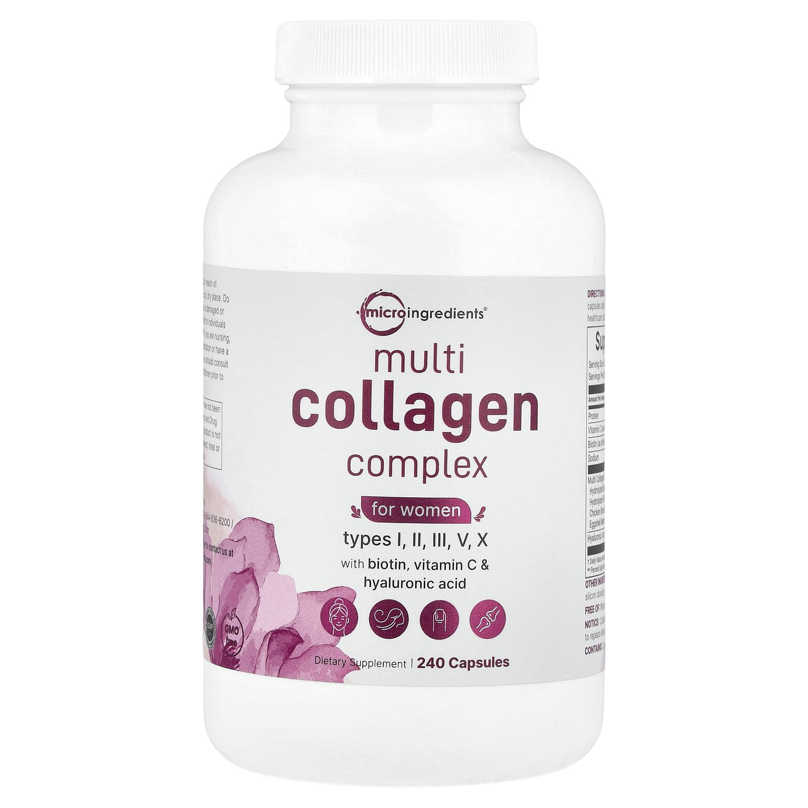 MICROINGREDIENTS Multi Collagen Complex, Types I II III V X, With Biotin, Vitamin C, 240 ...