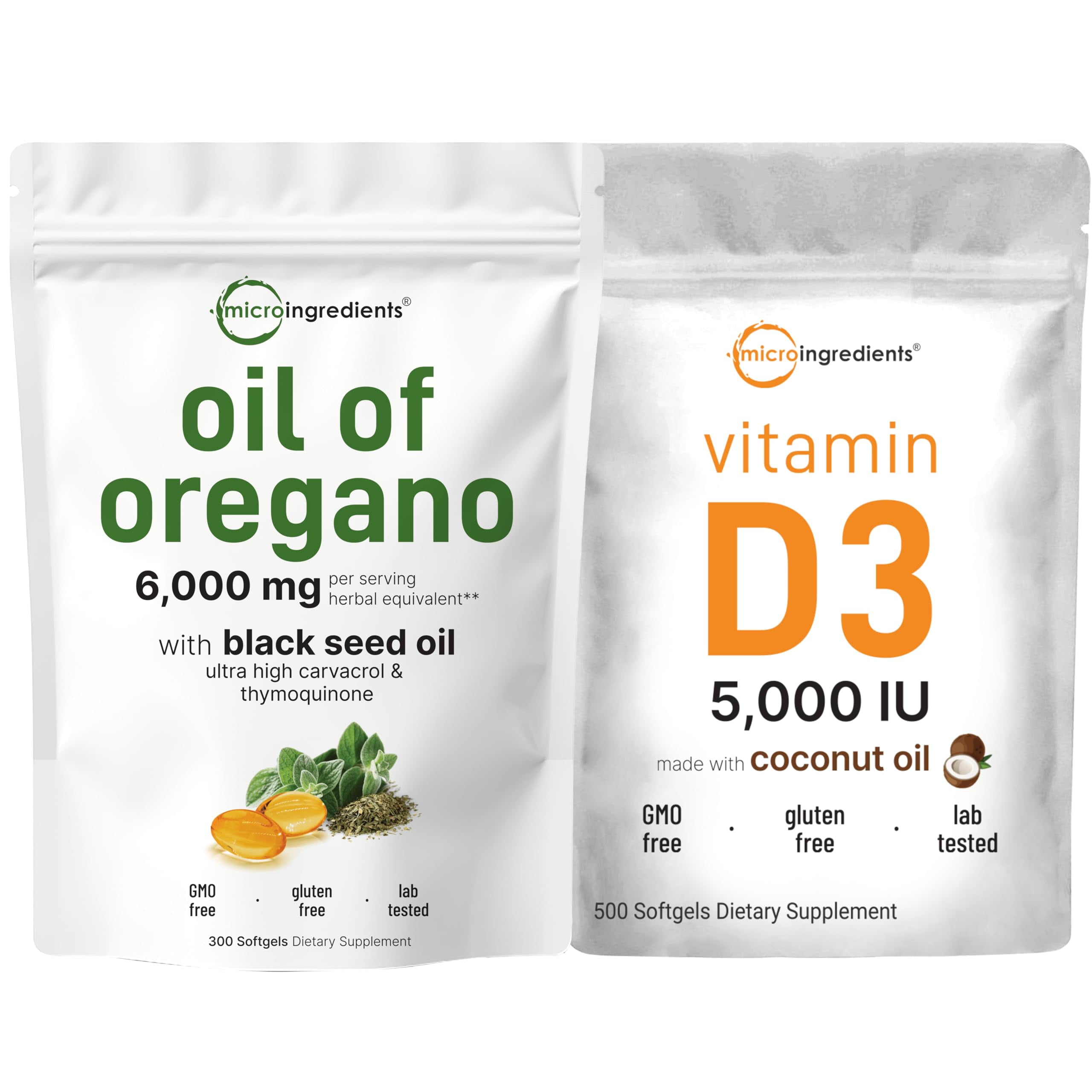 Micro Ingredients Oil of Oregano Softgels 6,000mg Per Serving & Vitamin ...