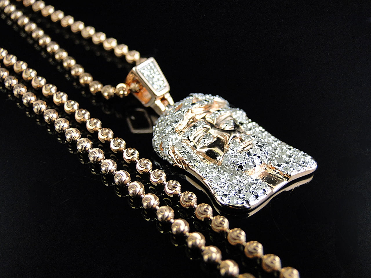 Micro Jesus Piece Real Diamond Pendant & Chain in Rose Gold Finish ...