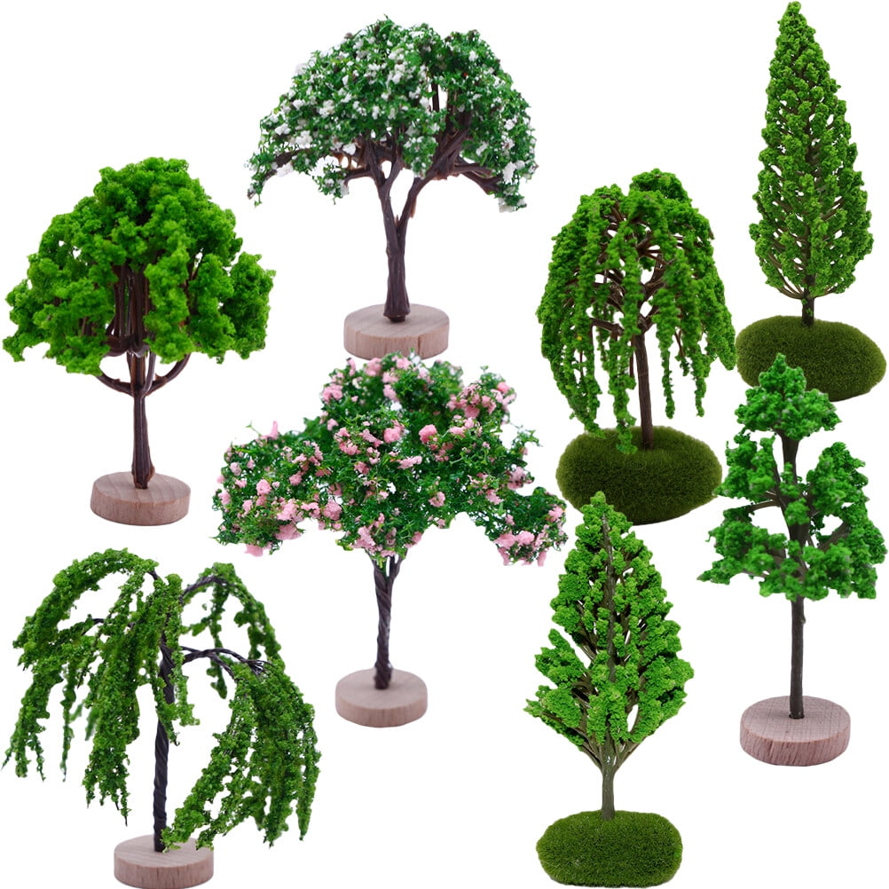 TABLZONE 8-Piece Simulation Tree Model Set Green Wooden and Plastic ...