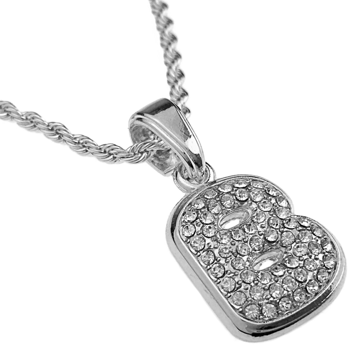 Micro Letter B Rope Hip Hop Chain Initial Bling Pendant Silver Tone ...
