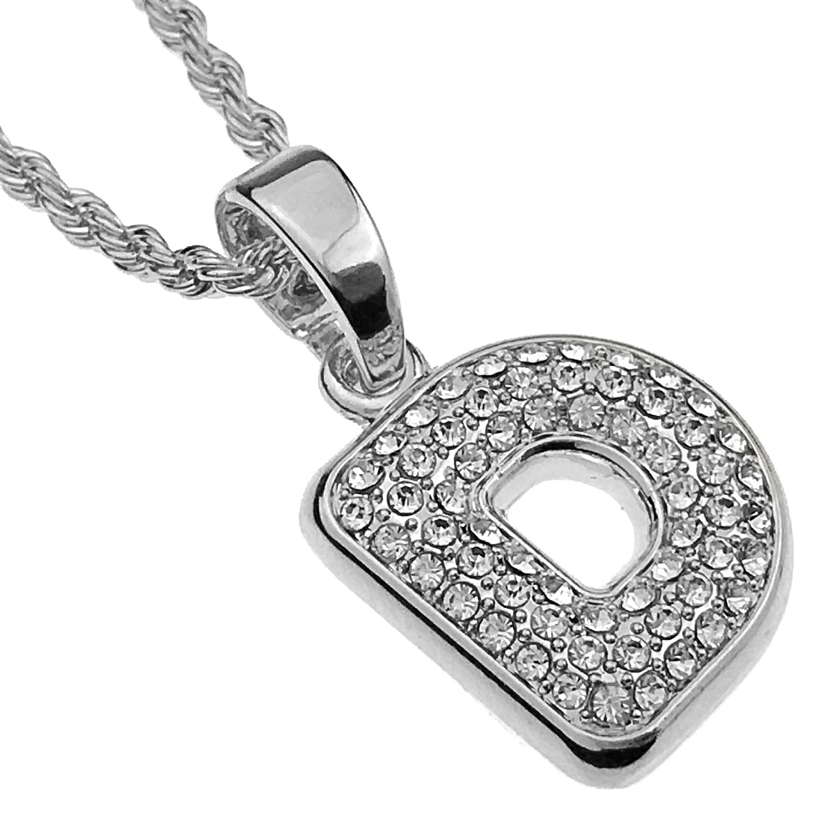 Micro Letter D Necklace 24"Inch Block Initial Iced-Out Bling Pendant ...