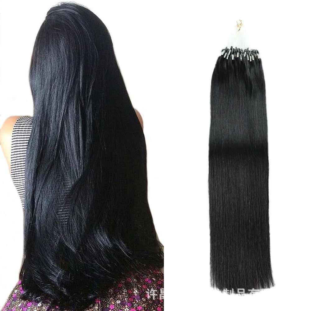 Micro Loop Hair Extensions Real Human Hair Jet Black Microlink Hair ...