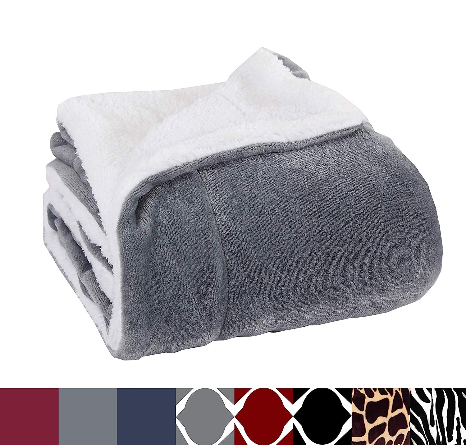 Elegant Comfort Micro-Sherpa 50x60 Ultra Plush Throw Blanket Solid Grey ...
