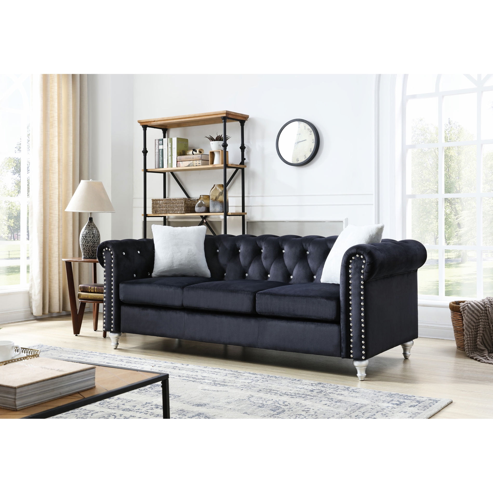 Micro Suede Velvet Sofa with Jeweled Tufted Design / Comfortable for ...