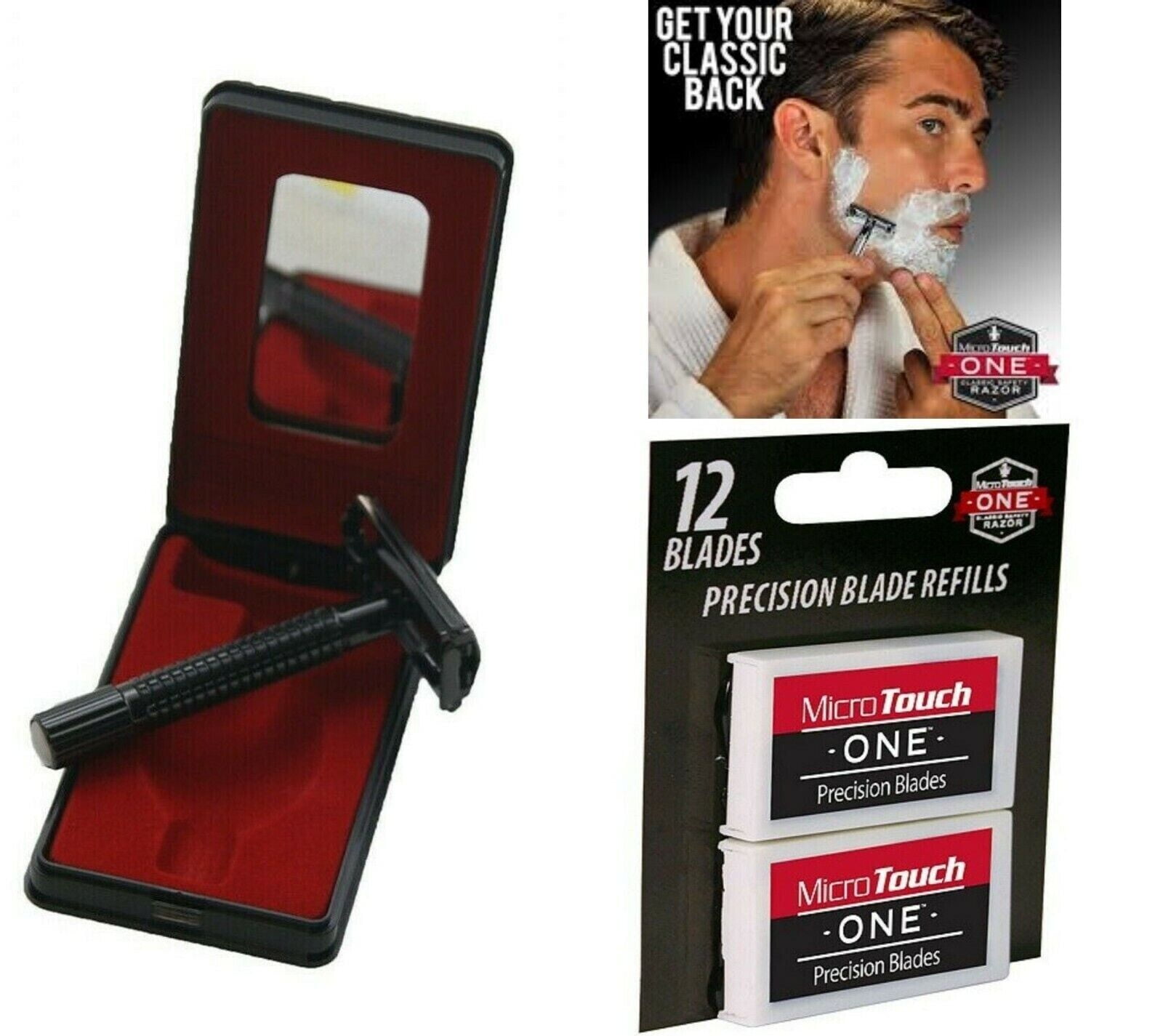Micro Touch Mens Razor Shaver Stainless Trimmer 12 Blades Travel Case ...