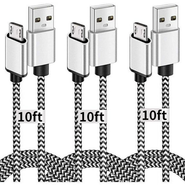 3 Pack Micro USB Cable 10ft, Universal Android Charger Cable for ...