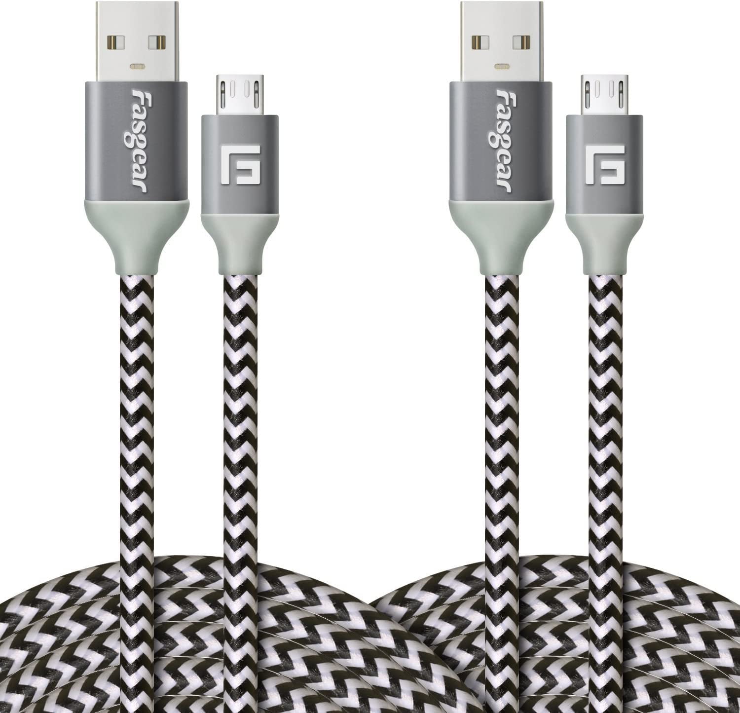 Micro USB Cable 10ft,Fasgear 2 Pack Fast Charging Nylon Braided Android ...