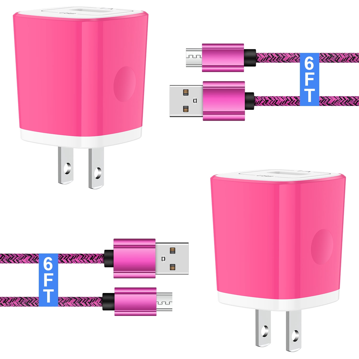 Micro USB Cable, 2 Pack Charger Block with 6FT USB A to Micro Charging ...
