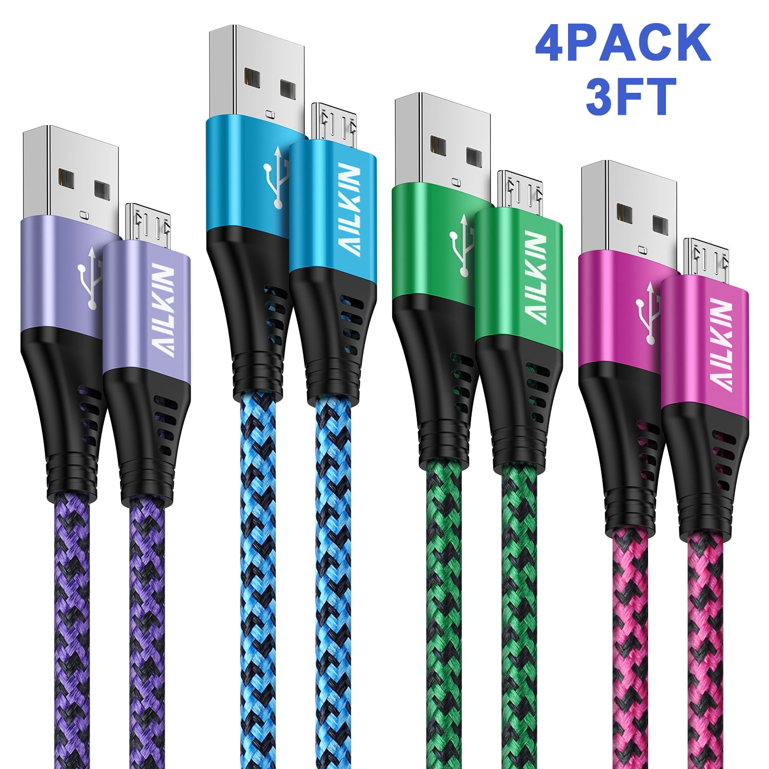 Micro USB Cable 3ft,AILKIN Micro Cable for Android Charging Cable Nylon ...