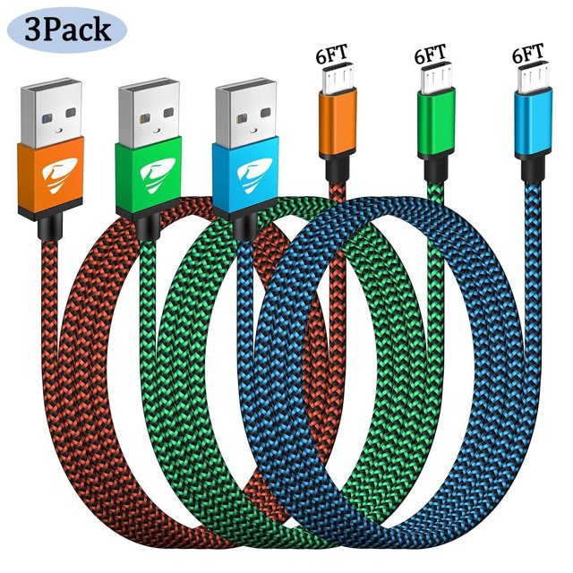 Micro USB Cable 6 ft 3 Pack, Aioneus Android Charger Cable Fast ...
