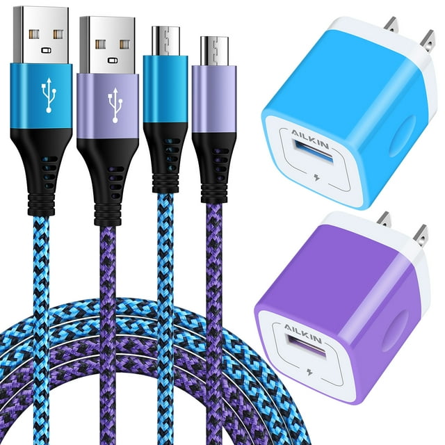 Micro USB Cable 6ft,Ailkin 2PACK USB Wall Charger Adapter Plug with ...