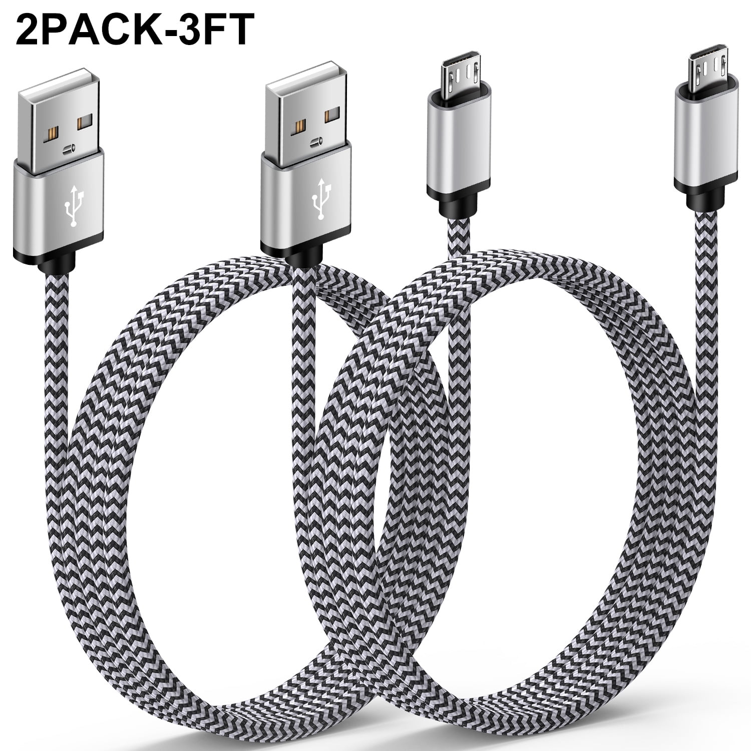 Micro USB Cable,HopePow 2pack 3ft Micro Charger Cable 3 Feet Port Extra ...