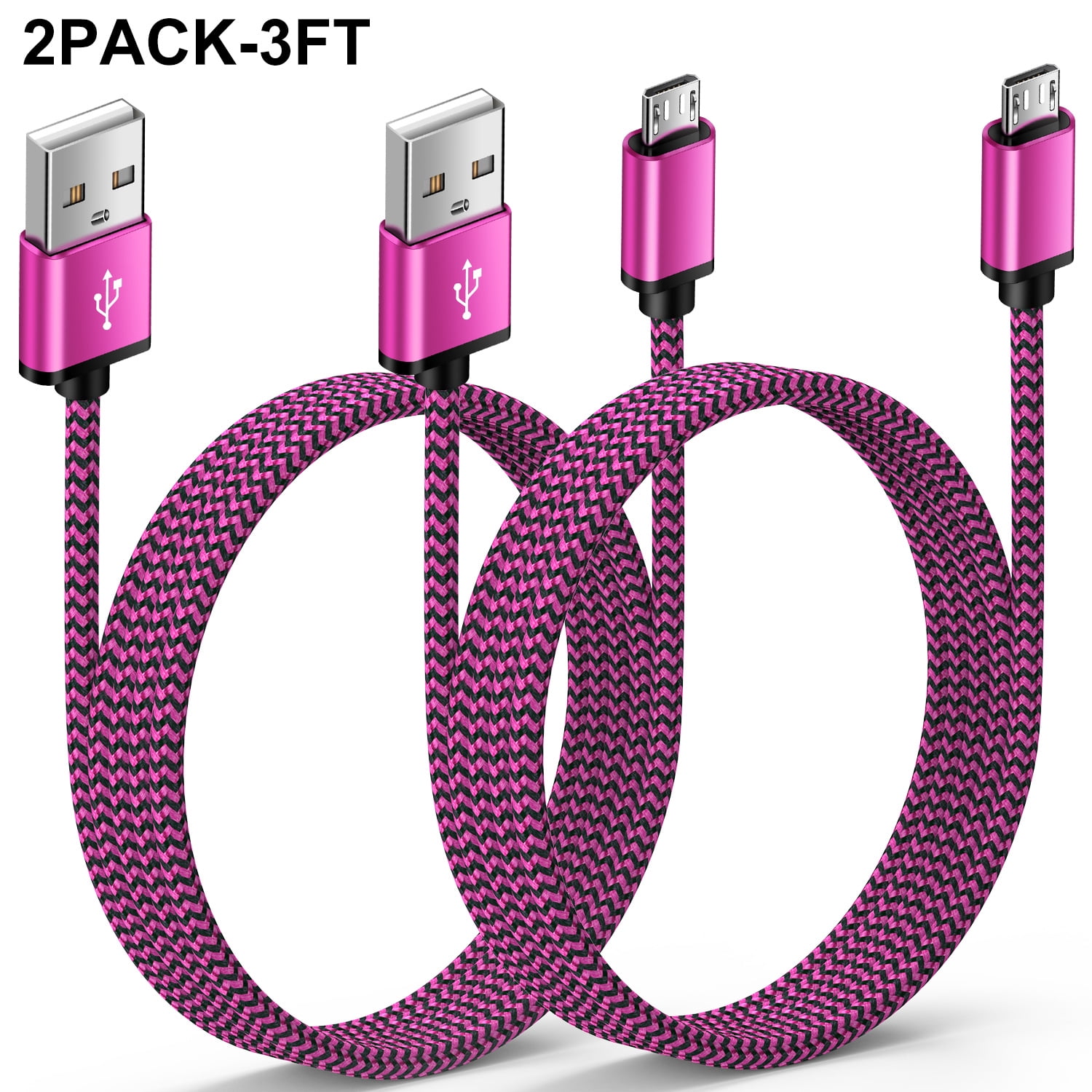 Micro USB Cable,HopePow 2pack 3ft Micro Charger Cable 3 Feet Port Extra ...