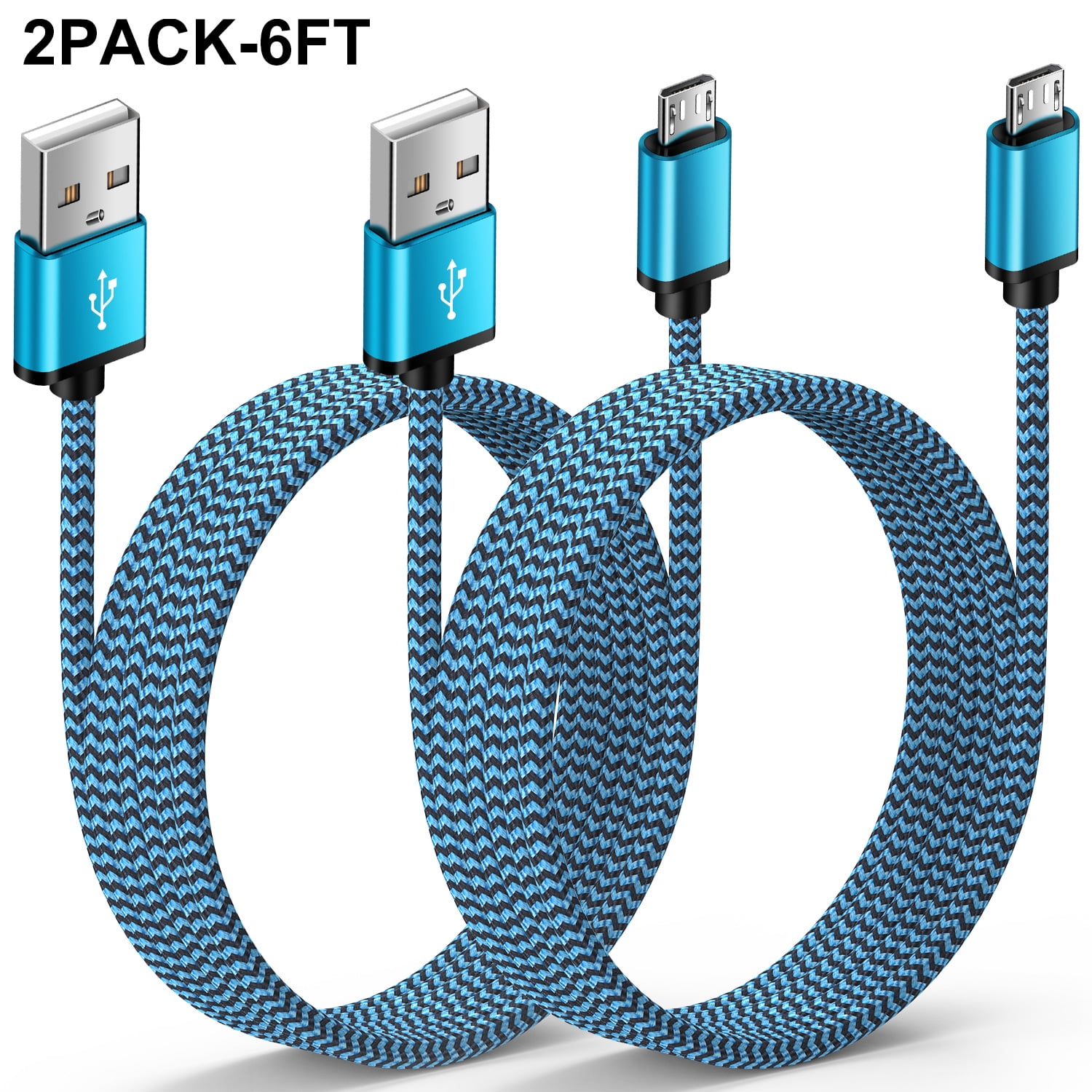 Micro USB Cable,HopePow 2pack 6ft Micro Charger Cable 6 Feet Port Extra ...