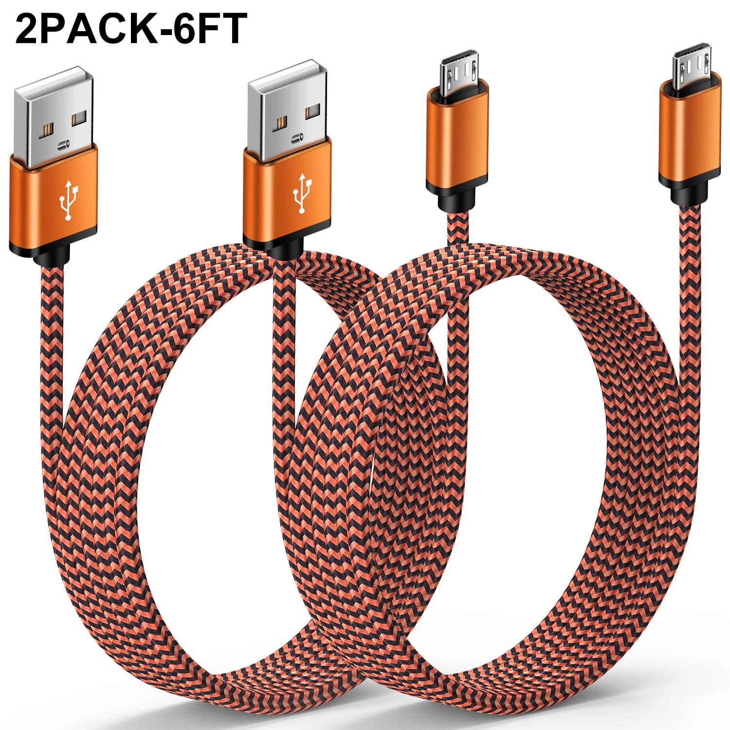 Micro USB Cable,HopePow 2pack 6ft Micro Charger Cable 6 Feet Port Extra ...