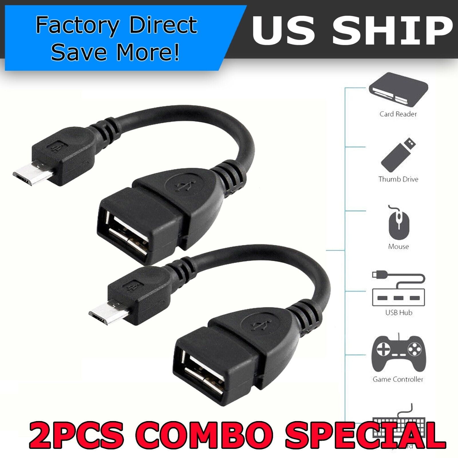 Micro USB OTG Host Cable Adapter Male to 2.0 Female For Android Tablet ...