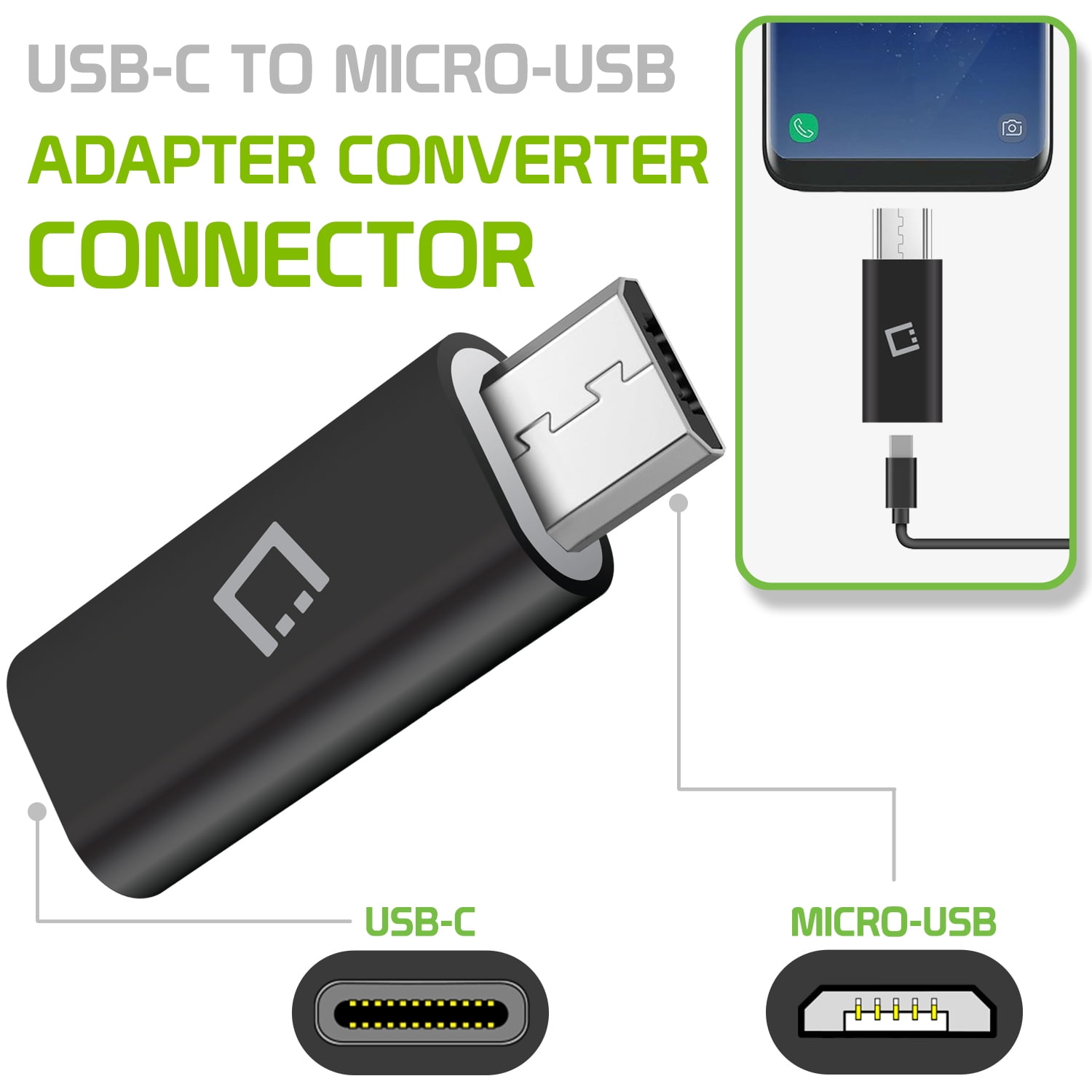 Cellet Male Micro-USB to Female USB-C Adapter Connector - Black ...