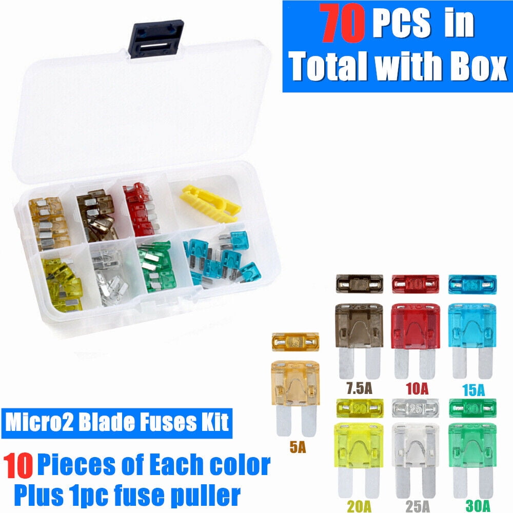 Micro2 Blade Fuse 70 Pack Assortment 5A 7.5A 10A 15A 20A 30A Auto Car ...