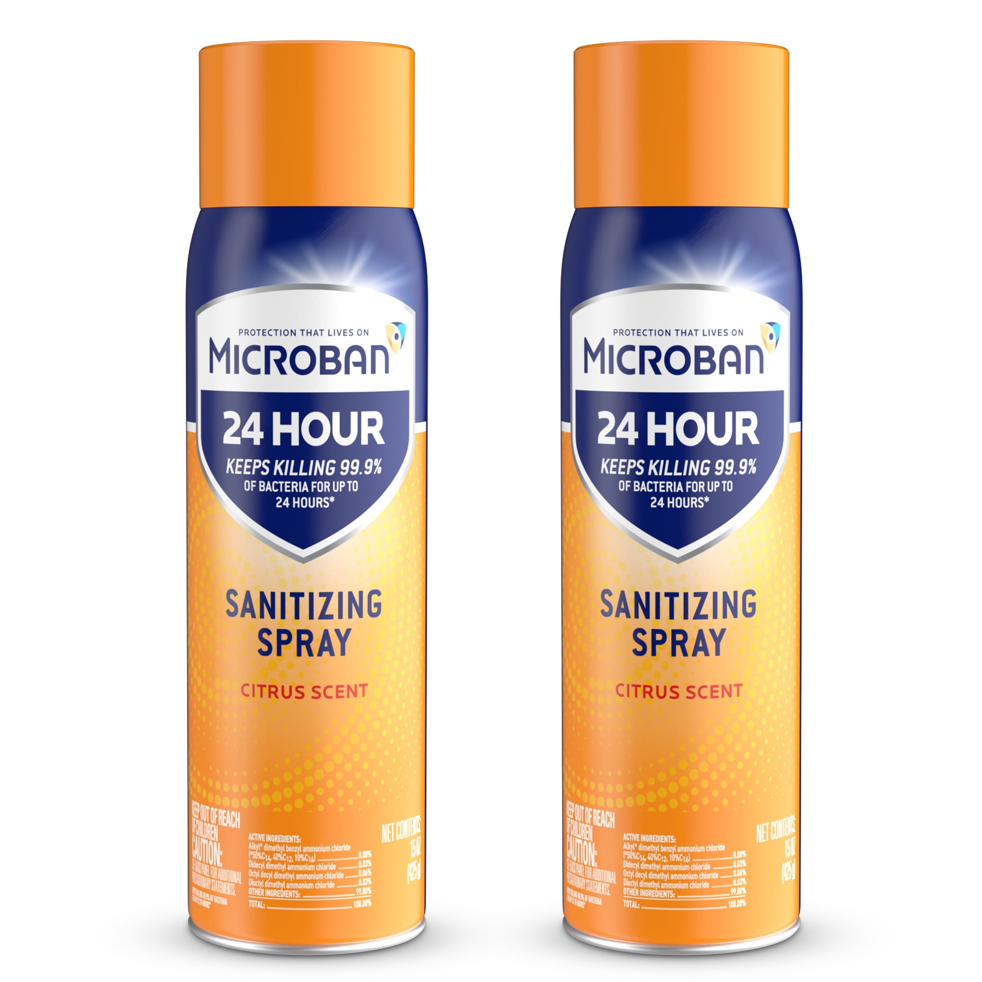 Microban 24Hr Disinfectant Sanitizer, Citrus, Kills 99.9% Bacteria, 2ct ...